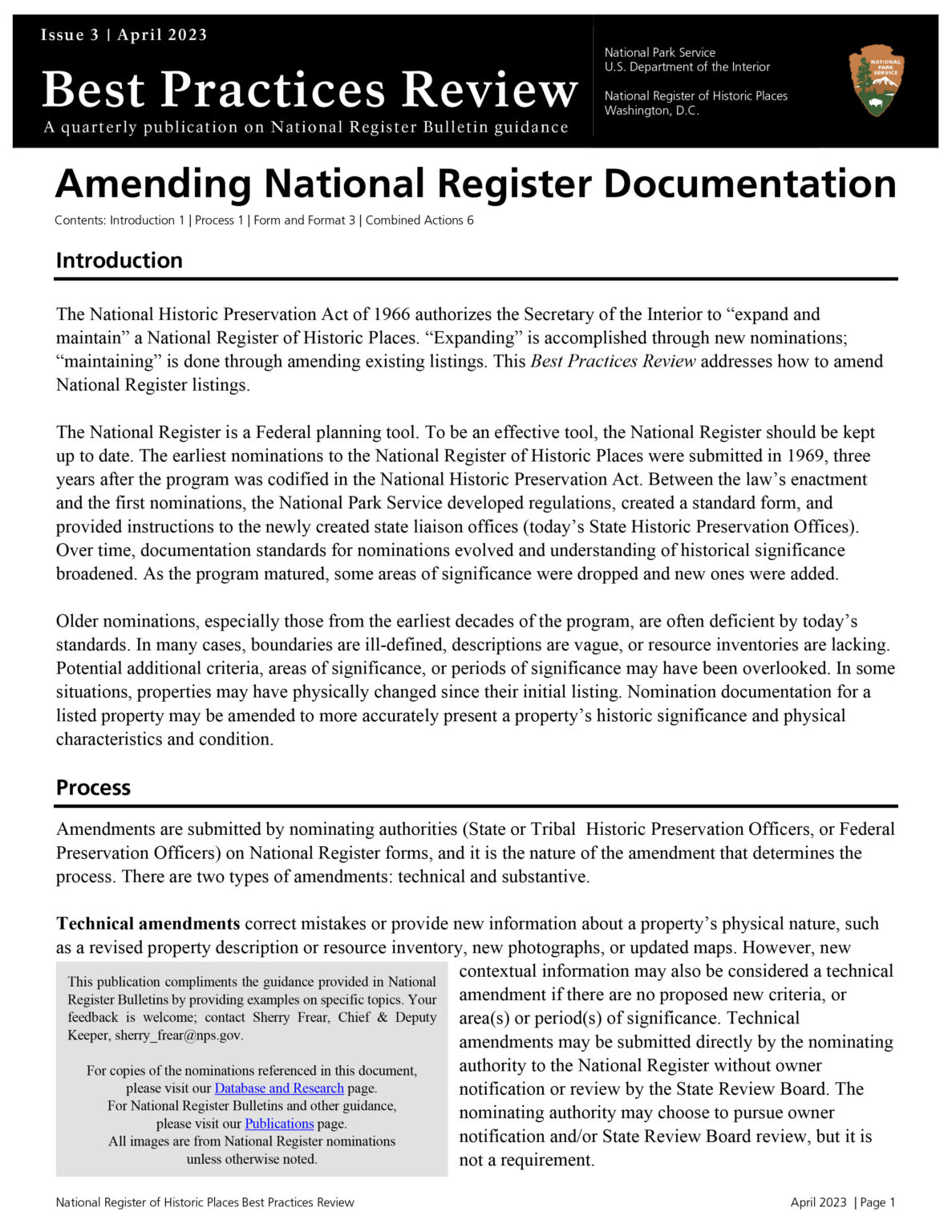 Best Practices Review Issue 3: Amending National Register Documentation ...
