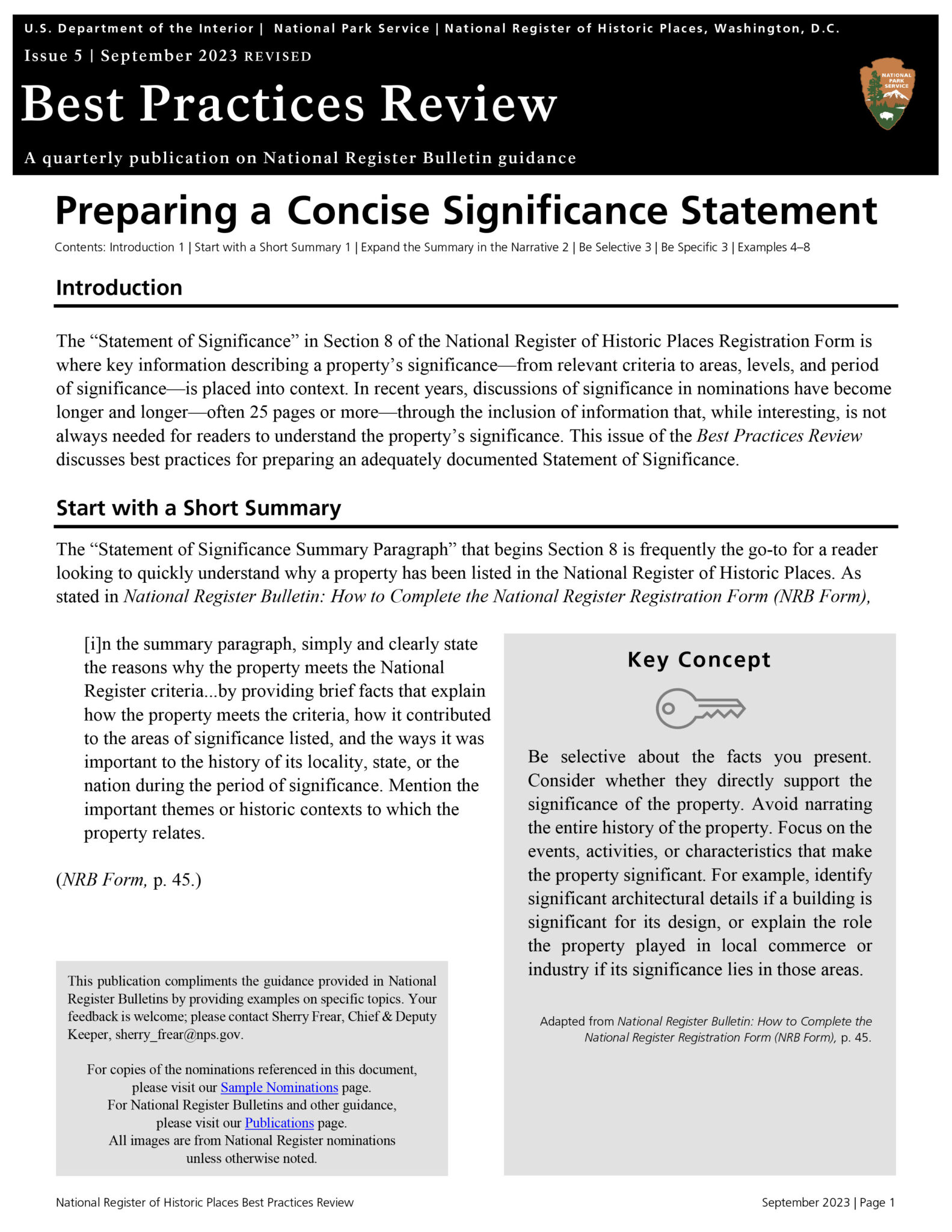 Best Practices Review Issue 5: Preparing a Concise Significance ...