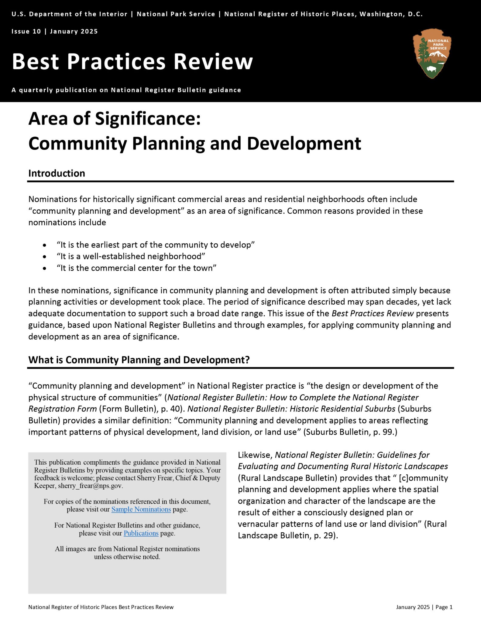 Best Practices Review Issue 10: Area of Significance: Community ...