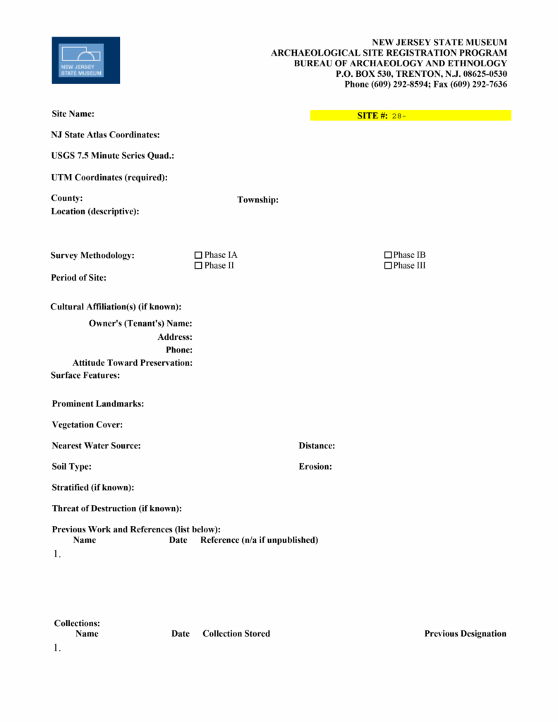 New Jersey Archaeological Site Registration Form | NJ Historic ...