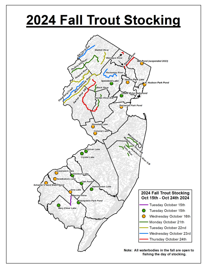 NJDEP| Fish & Wildlife | 2025 Fall Trout Stocking Schedule